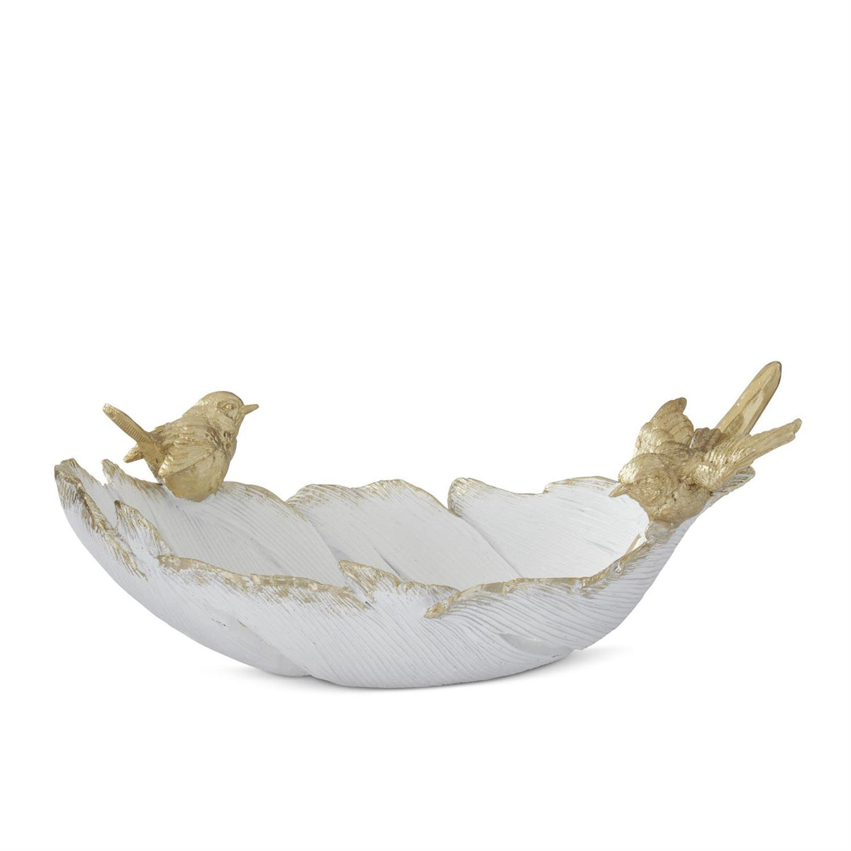 11.75 Inch Resin White & Gold Feather Dish w/Birds| Fourth and Main on ...