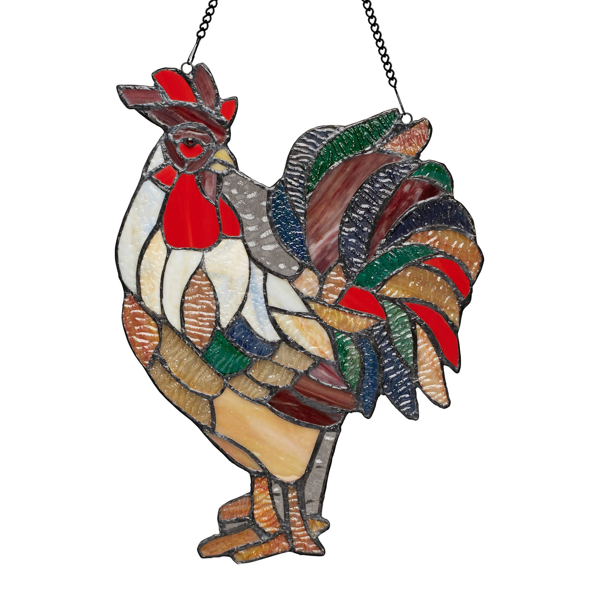 15.25"H Roland the Red Rooster Stained Glass Window Panel| Fourth and ...