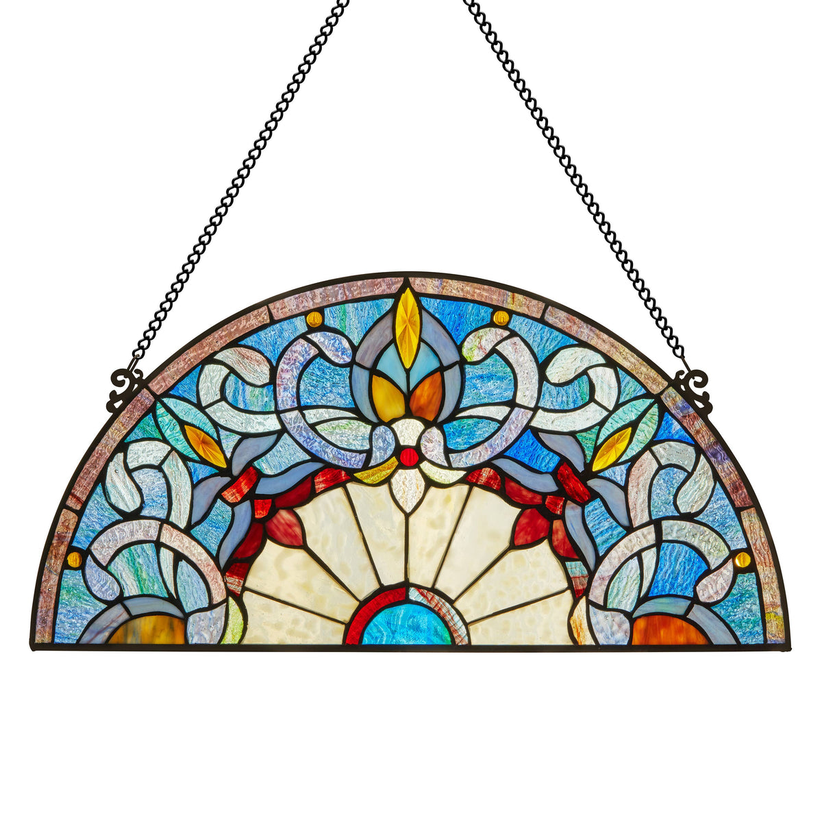 11"H Maxine Blue Half-Moon Stained Glass Window Panel| Fourth and Main ...