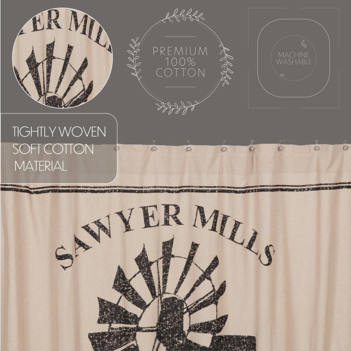 Sawyer Mill Charcoal Windmill Shower Curtain 72x72| Fourth and Main on ...